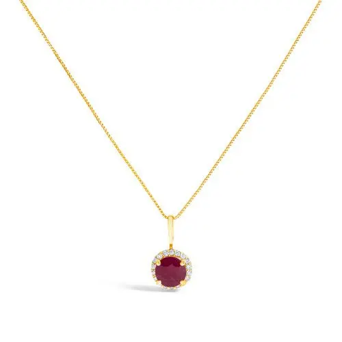HAUS OF BRILLIANCE 10k Gold Gemstone And Diamond Accent Halo Pendant Necklace - Yellow | Red Ruby